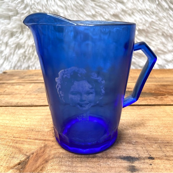 Antique Kitchen Antique 93s Hazel Atlas Cobalt Blue Glass Shirley Temple Pitcher Creamer